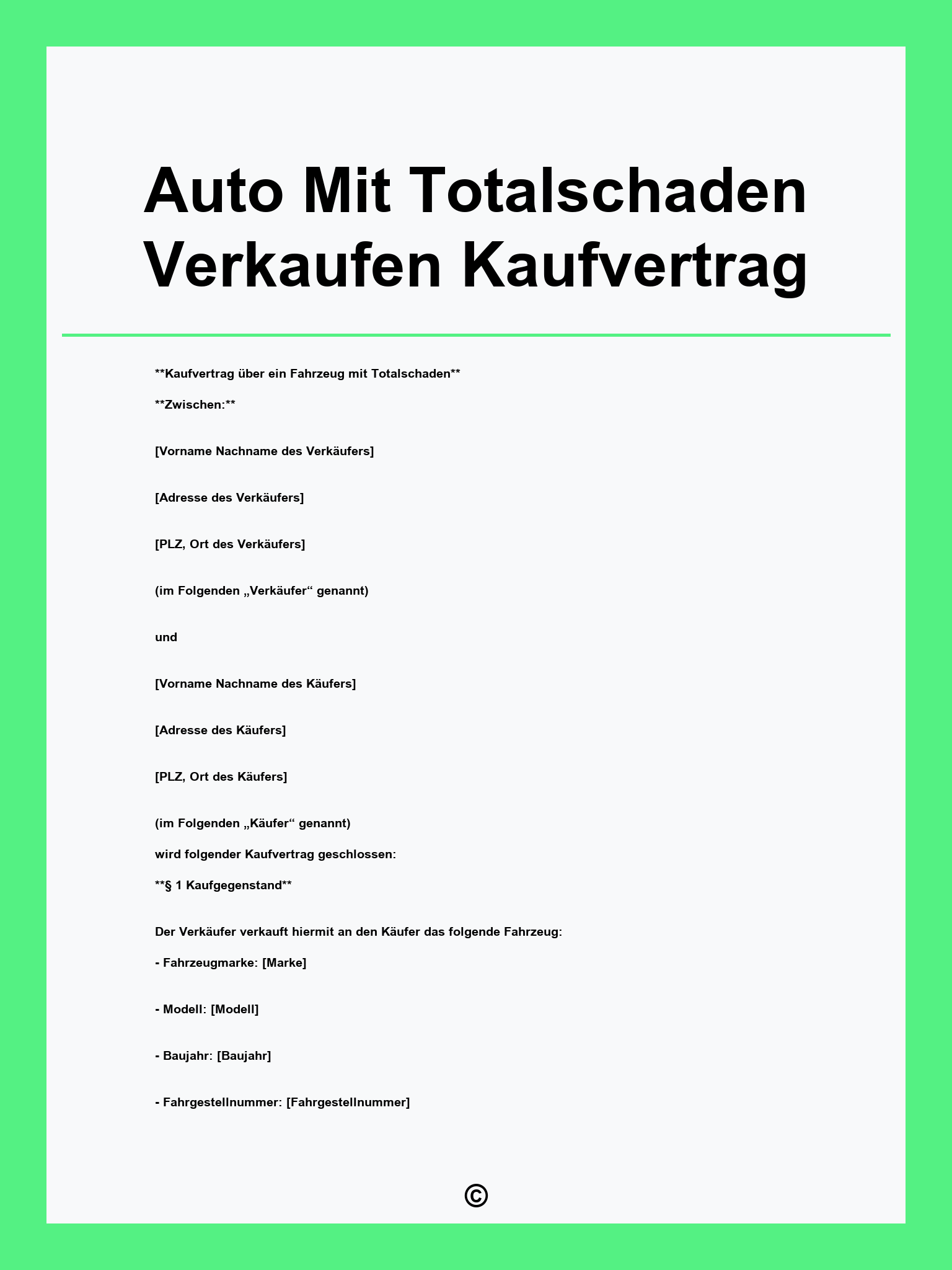 Auto Mit Totalschaden Verkaufen Kaufvertrag