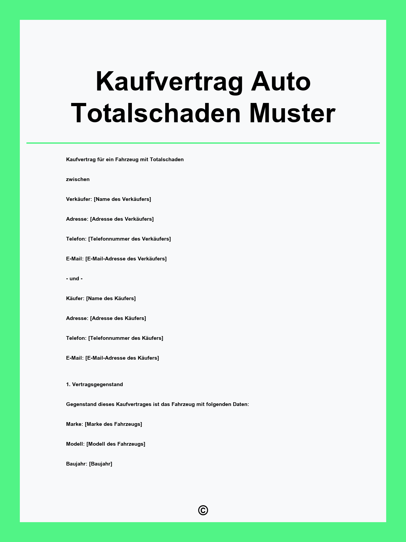 Kaufvertrag Auto Totalschaden Muster