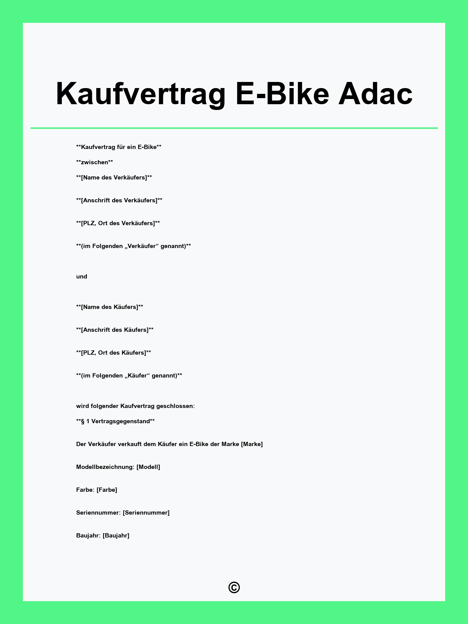 Kaufvertrag E Bike Vordruck Kostenlos