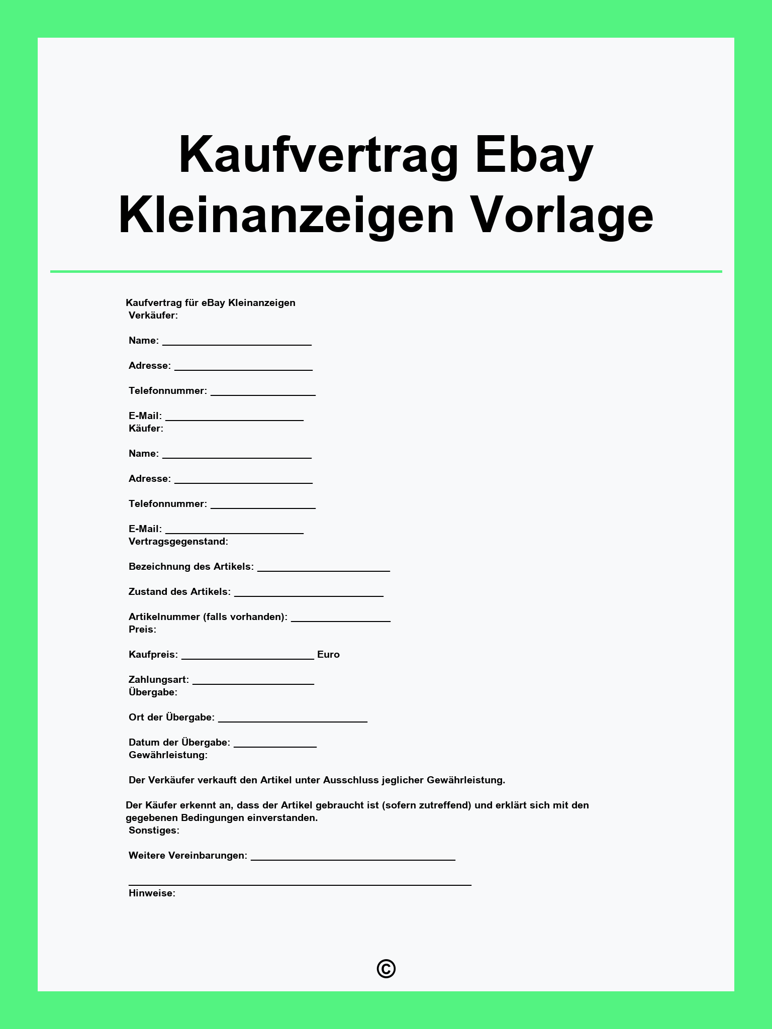 Kaufvertrag Ebay Kleinanzeigen Vorlage