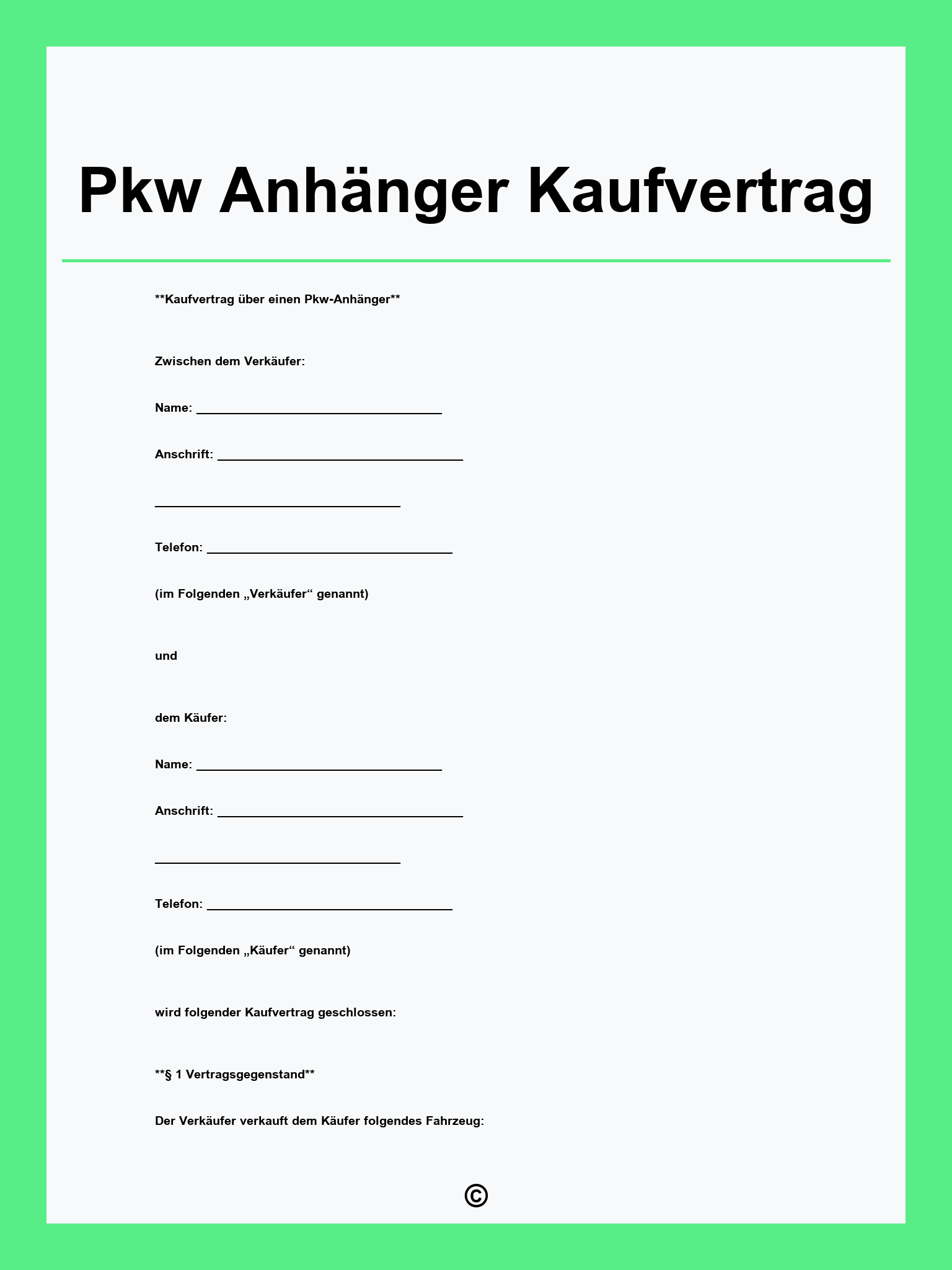 Pkw Anhänger Kaufvertrag